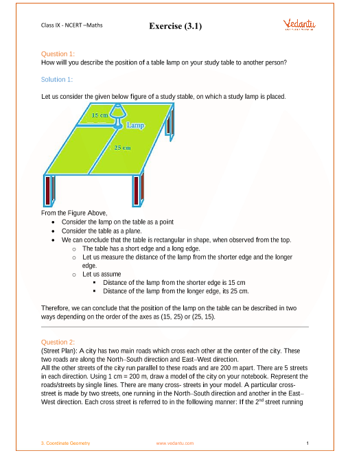 NCERT Solutions for Class 9 Maths Chapter 3 Coordinate Geometry - Free PDF