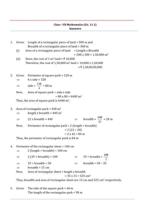 Perimeter And Area Exercises Class 7 – Online degrees