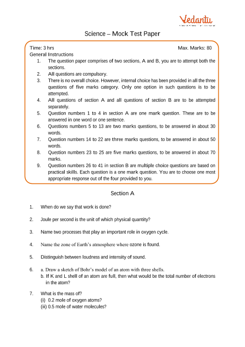 CBSE Sample Question Papers for Class 9 Science - Mock Paper 4