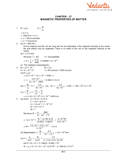 HC Verma Class 12 Physics Part-2 Solutions for Chapter 37 - Magnetic ...