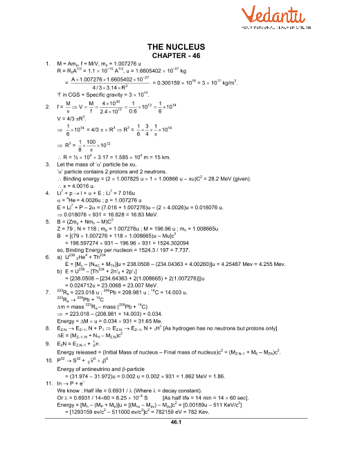 HC Verma Class 12 Physics Part-2 Solutions for Chapter 46 - The Nucleus