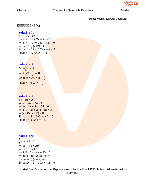 Quadratic Equations Solutions For ICSE Board Class 10 Mathematics Quadratic Equations Solutions For ICSE Board Class 10 Mathematics