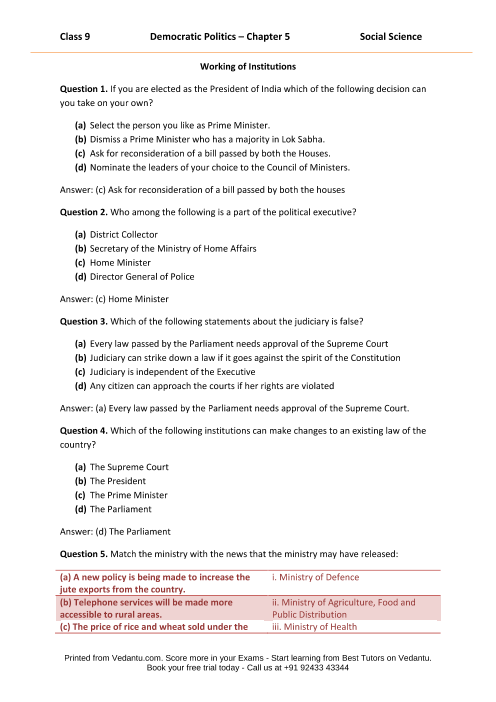 NCERT Solutions for Class 9 Social Science Democratic Politics-I ...