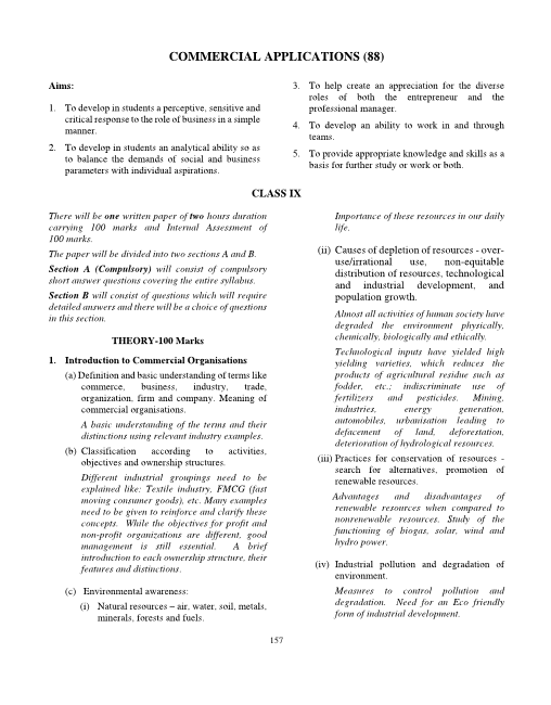 ICSE Class 10 Commercial Applications Syllabus 2017 2018 Examinations