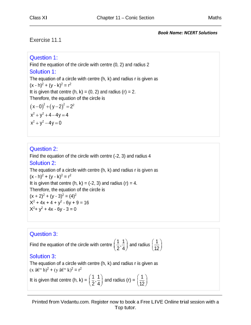 NCERT Books Free Download for Class 11 Maths Chapter 11 - Conic Sections