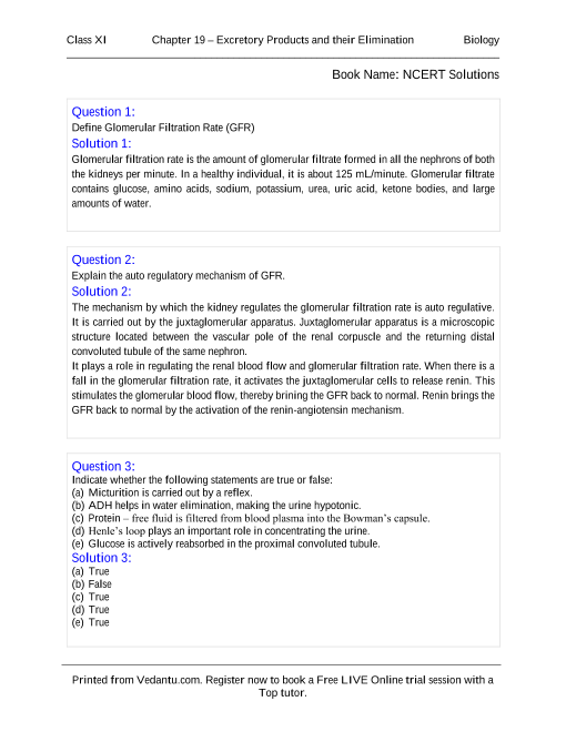 NCERT Books Free Download for Class 11 Biology Chapter 19 - Excretory ...