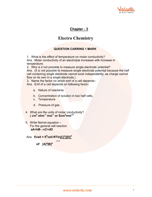 Important Questions For CBSE Class 12 Chemistry Chapter 3 Important Questions For CBSE Class 12 Chemistry Chapter 3
