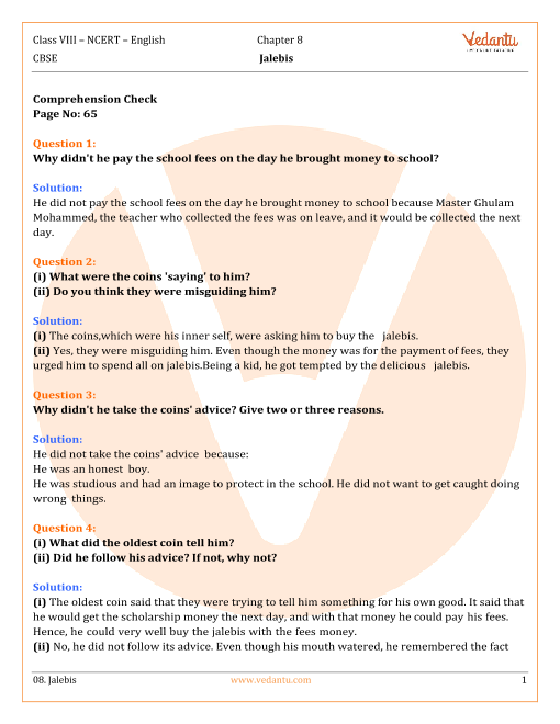 NCERT Solutions For Class 8 English It So Happened Chapter 8 Jalebis