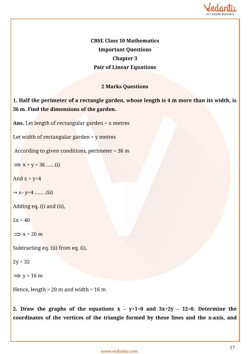Pair Of Linear Equations In Two Variables Extra Questions With Answers Tessshebaylo