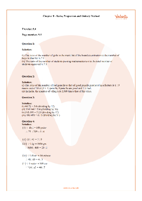 RD Sharma Class 6 Maths Solutions Chapter 9 - Ratio, Proportion and Unitary Method