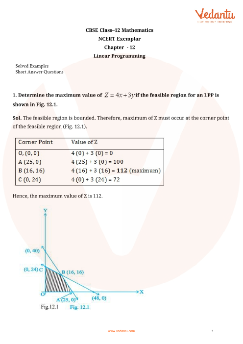 NCERT Exemplar for Class 12 Maths Chapter 12 - Linear Programming (Book ...