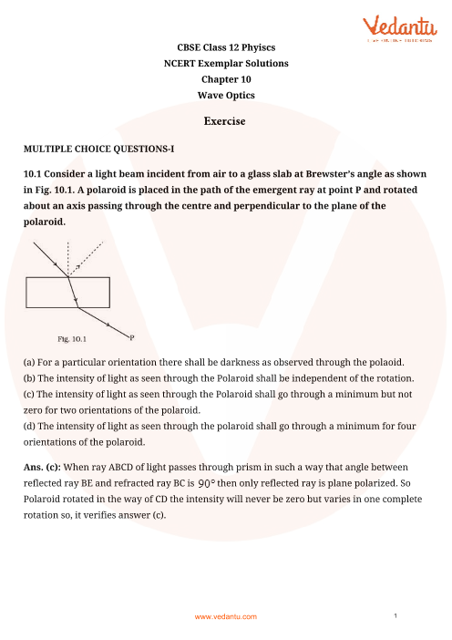 NCERT Exemplar for Class 12 Physics Chapter 10 - Wave Optics (Book ...