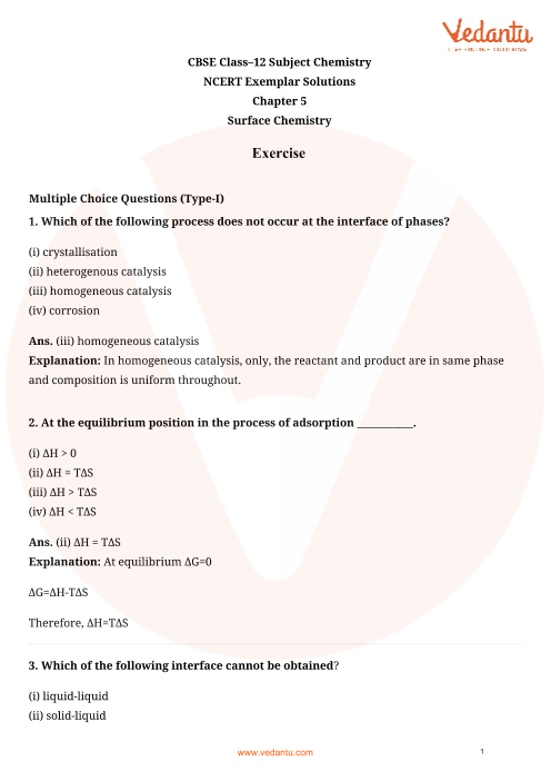 NCERT Exemplar for Class 12 Chemistry Chapter 5 - Surface Chemistry ...
