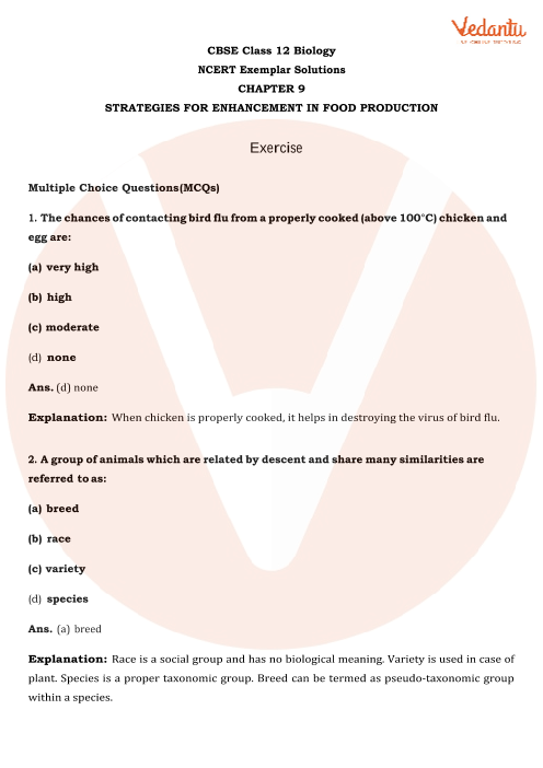 NCERT Exemplar for Class 12 Biology Chapter 9 - Strategies for ...