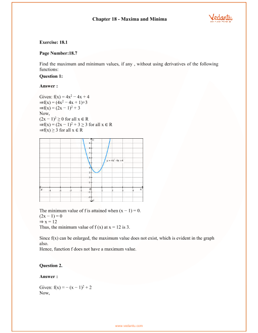 RD Sharma Class 12 Maths Solutions Chapter 18 - Maxima and Minima