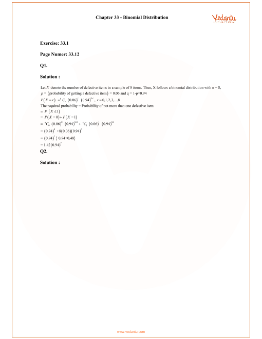 RD Sharma Class 12 Maths Solutions Chapter 33 - Binomial Distribution