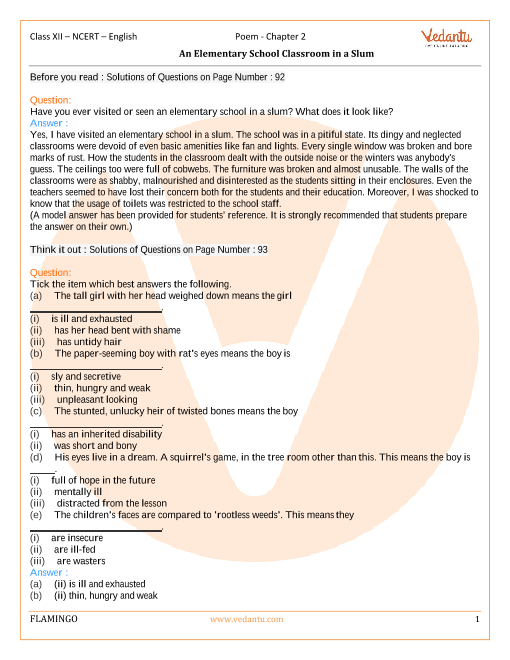 NCERT Solutions For Class 12 English Flamingo Chapter 2 An Elementary NCERT Solutions For Class 12 English Flamingo Chapter 2 An Elementary