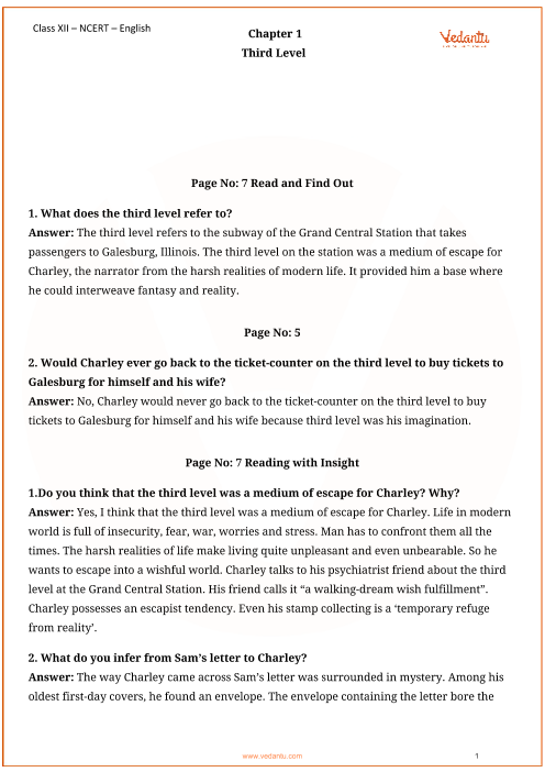 NCERT Solutions for Class 12 English Vistas Chapter 1 - The Third Level