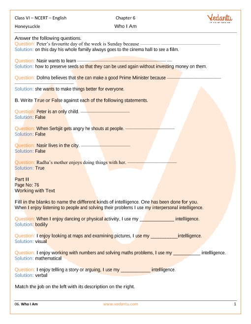 NCERT Solutions For Class 6 English Honeysuckle Chapter 6 Who I Am NCERT Solutions For Class 6 English Honeysuckle Chapter 6 Who I Am
