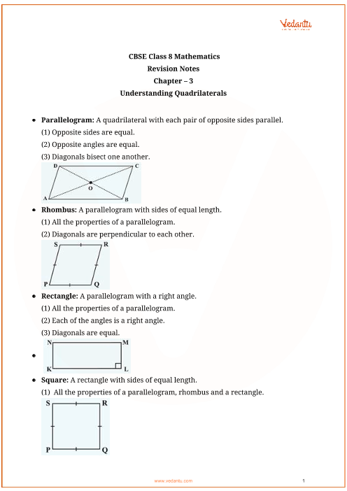 CBSE Class 8 Maths Chapter 3 - Understanding Quadrilaterals Revision Notes