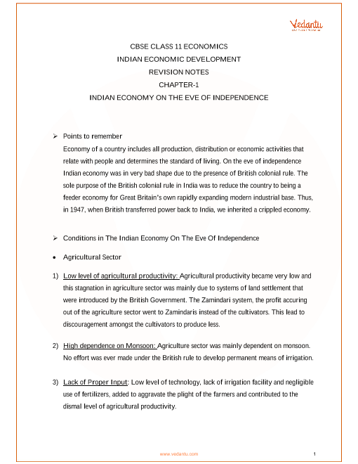CBSE Class 11 Indian Economic Development Chapter 1 - Indian Economy on ...