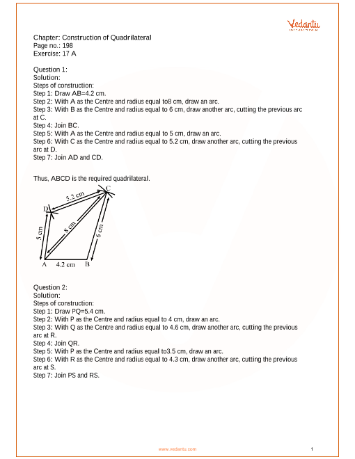 RS Aggarwal Class 8 Mathematics Solutions for Chapter-17 Construction of Quadrilaterals