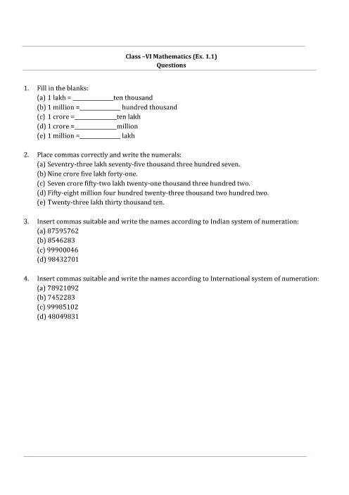 NCERT Solutions for Class 6 Maths Chapter 1 Knowing our Numbers (Ex 1.1 ...