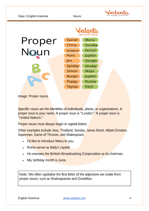 Grade 1 English Grammar Nouns English Grammar (Noun)worksheet For