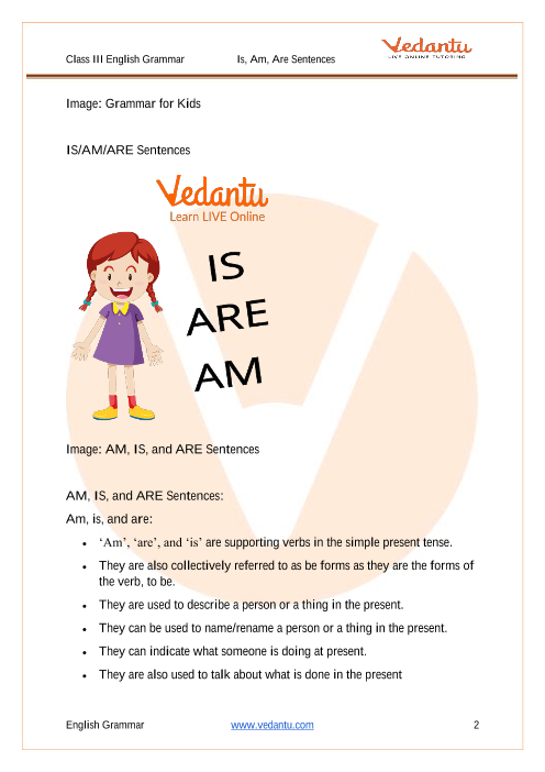 Class 3 English Grammar Chapter 10 Use Of Is Am Are In Sentences