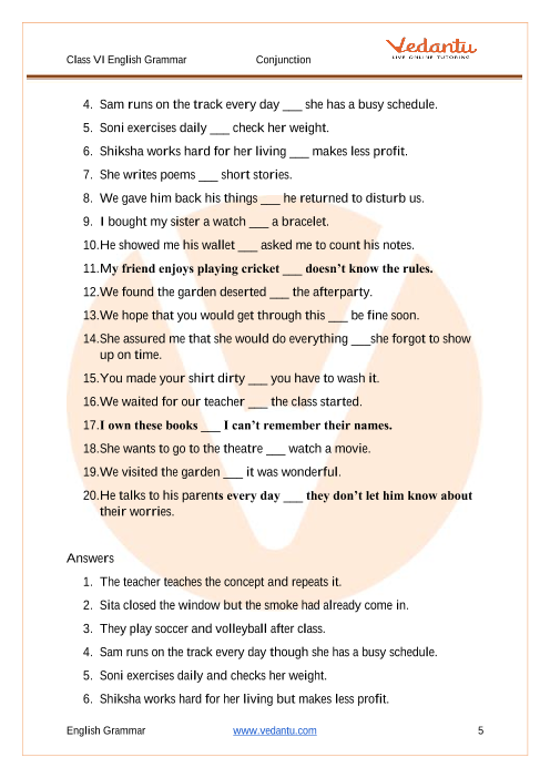 Conjunctions Worksheets For Class 6 Grade 3 Conjunctions Worksheets