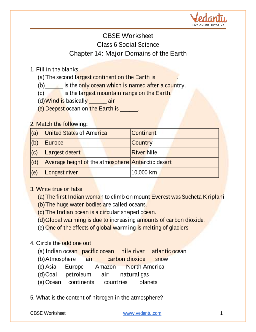 Free Geography Worksheets For Grade 6