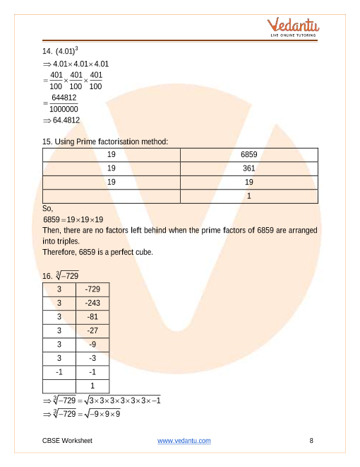 Cube Roots Worksheets For Grade 8 Worksheet
