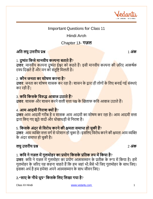 Important Questions for CBSE Class 11 Hindi Aroh Chapter 13 Poem Pathik