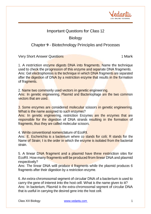 Important Questions for CBSE Class 12 Biology Chapter 9 - Strategies for Enhancement in Food ...