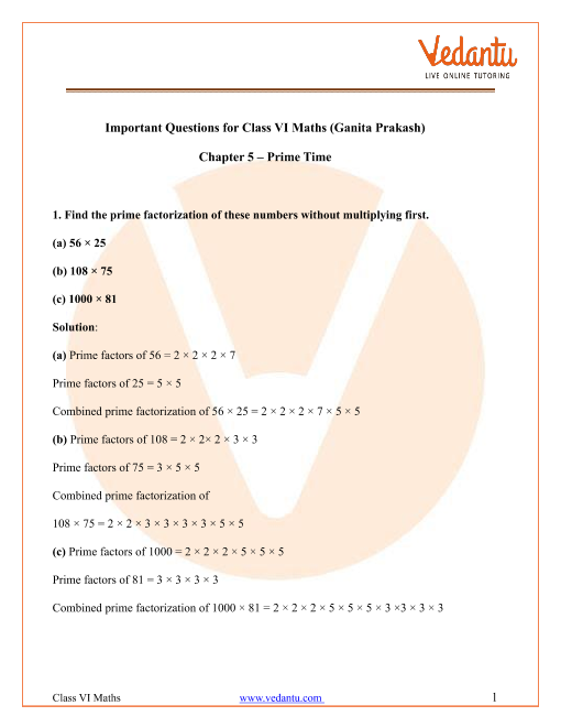 Important Questions for CBSE Class 6 Maths Chapter 5 - Understanding ...