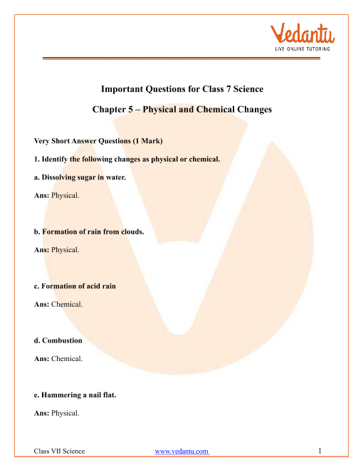 Important Questions For CBSE Class 7 Science Chapter 5 Acids Bases