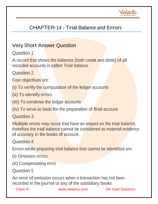 DK Goel Solutions Class 11 Accountancy Chapter 14 Trial Balance And DK Goel Solutions Class 11 Accountancy Chapter 14 Trial Balance And