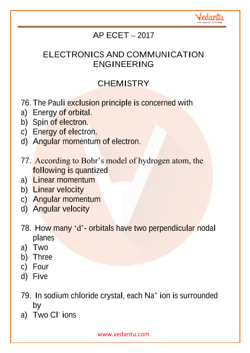 AP ECET Chemistry Question Paper 2017