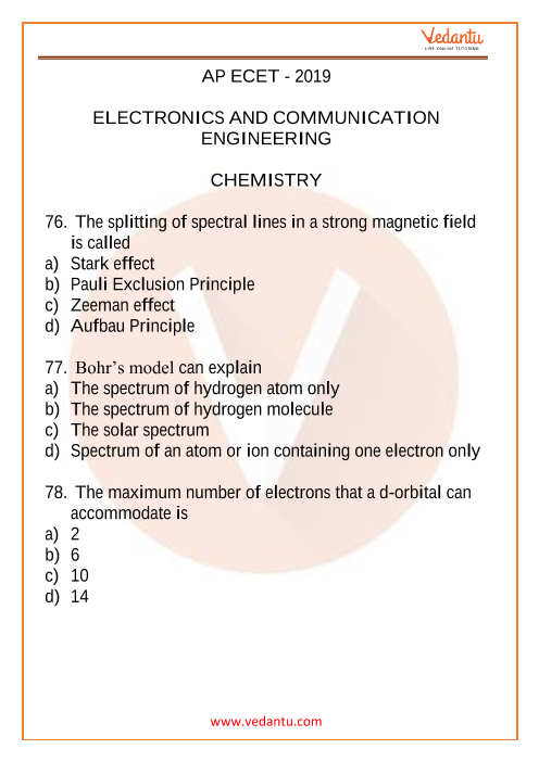 AP ECET Chemistry Question Paper 2019
