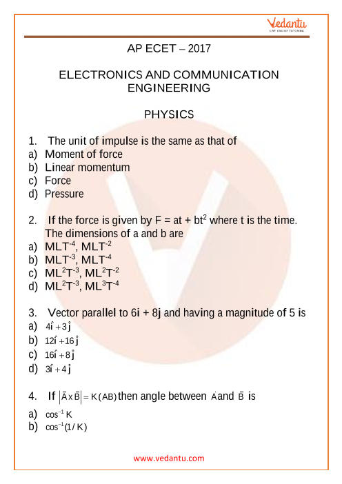 AP ECET Physics Question Paper 2017