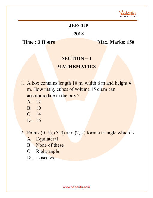 JEECUP Maths Question Paper 2018 PDF Download