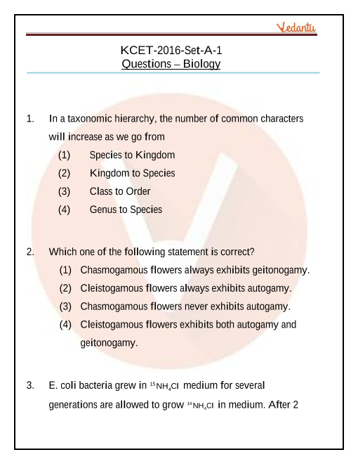 KCET 2016 Previous Year Question Paper for Biology - Free PDF Download