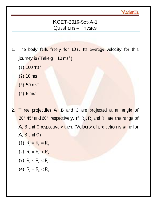 KCET 2016 Previous Year Question Paper for Physics - Free PDF Download