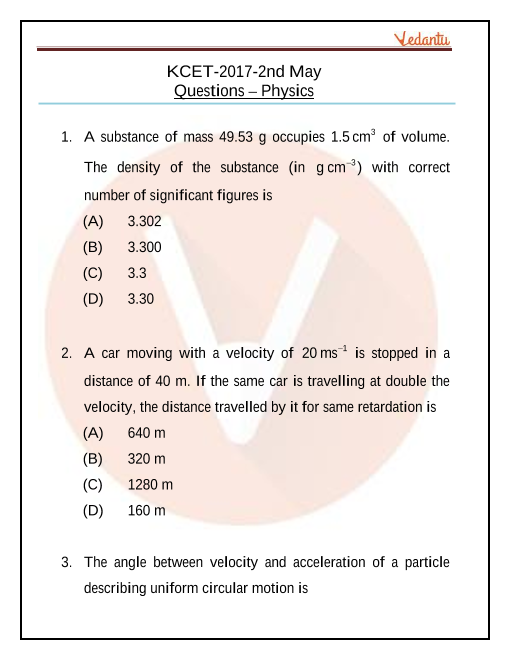 KCET 2017 Previous Year Question Paper for Physics - Free PDF Download