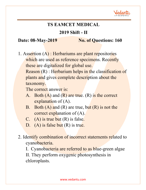 TS EAMCET 2019 Previous Year Question Papers with Solutions - 08 May ...