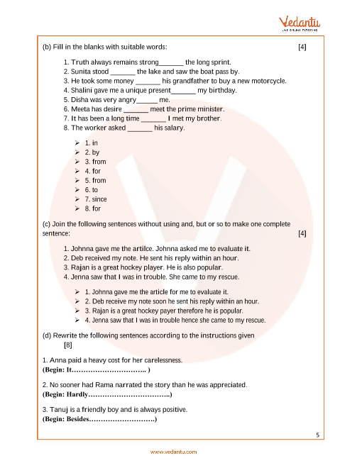 English Grammar Sample Paper Class 10 Icse Examplepapers Karnataka