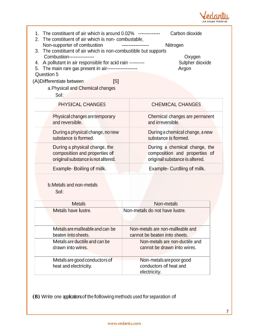 Chemistry Worksheets For Grade 7 Icse Paper1 Qestion 5 And Full Answer
