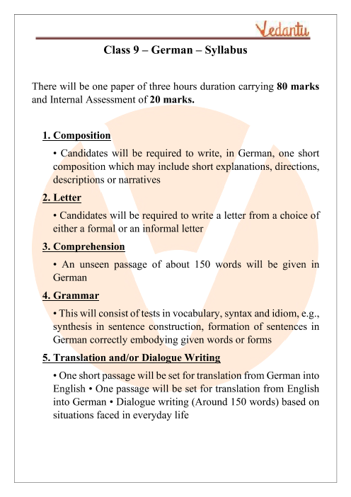 ICSE Class 9 German Syllabus 2018-2022 Examinations