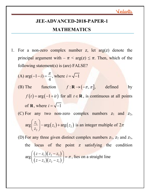 JEE Advanced 2018 Maths Question Paper 1 With Answer Keys Free PDF JEE Advanced 2018 Maths Question Paper 1 With Answer Keys Free PDF
