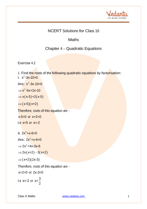 NCERT Solutions for Class 10 Maths Chapter 4 Exercise 4.2 in PDF